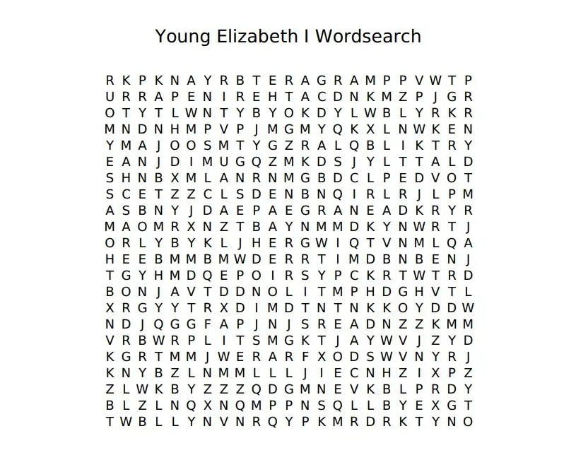 Young Elizabeth I Wordsearch - The Tudor Society