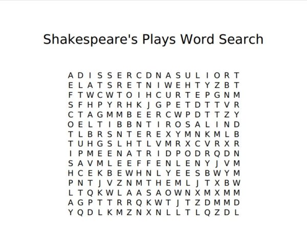 Shakespeare's Plays Wordsearch - The Tudor Society