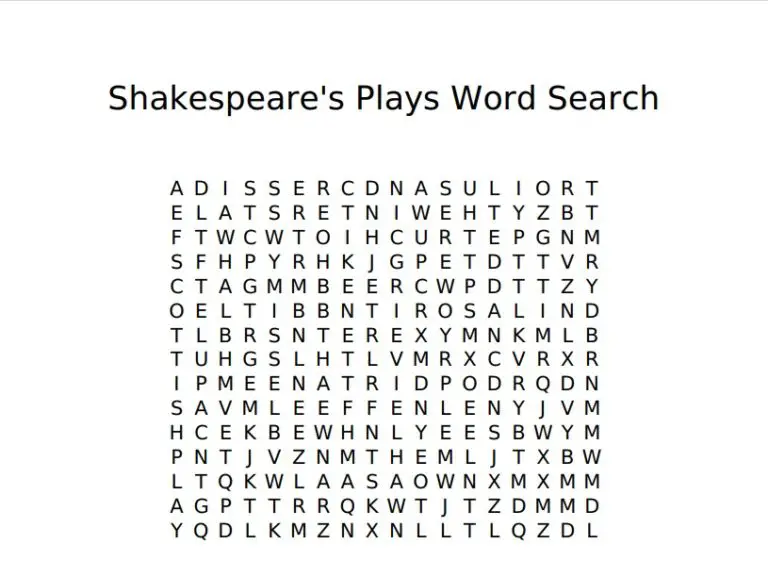 Shakespeare's Plays Wordsearch - The Tudor Society
