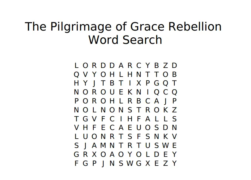 The Pilgrimage of Grace Rebellion Word Search - The Tudor Society