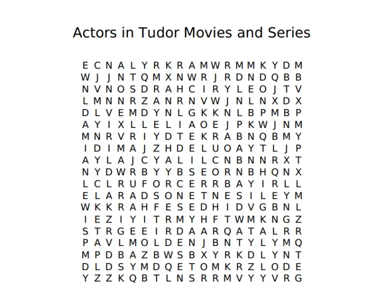 Actors in Tudor Movies and Series Word Search - The Tudor Society