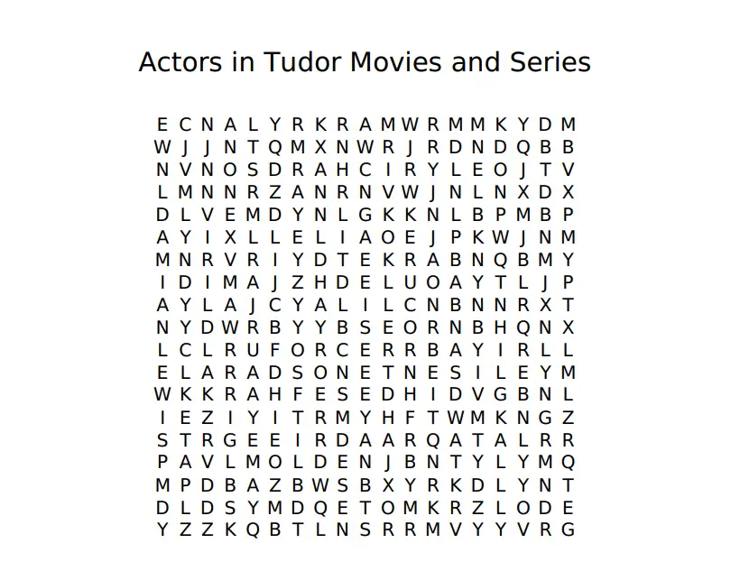 Actors in Tudor Movies and Series Word Search - The Tudor Society