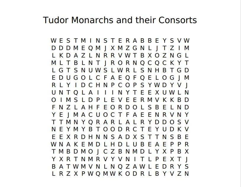 Tudor Monarchs and their Consorts Word Search - The Tudor Society